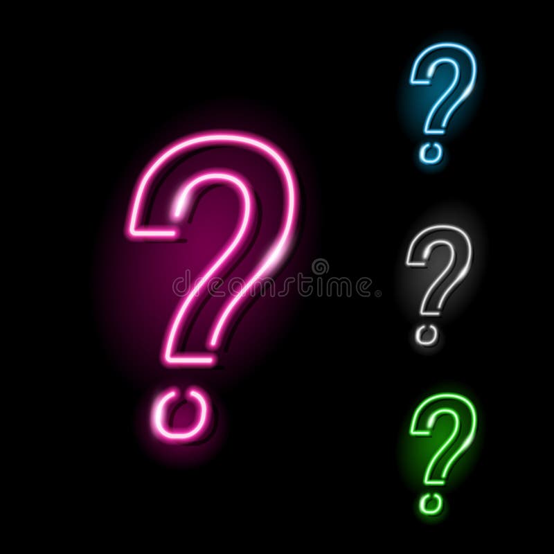 Neon Question Mark Icon in Four Different Colours Isolated on Black ...