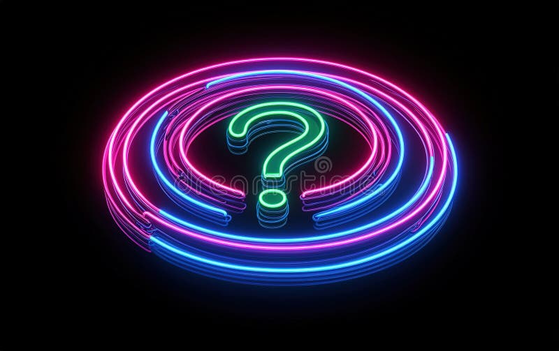Neon Question Mark Illuminated Against a Dark Background, Creating a ...