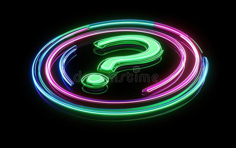 Neon Question Mark Illuminated Against a Dark Background, Showcasing ...