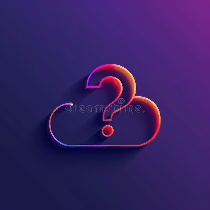 Neon Question Mark Inside a Cloud on a Purple Background Representing ...