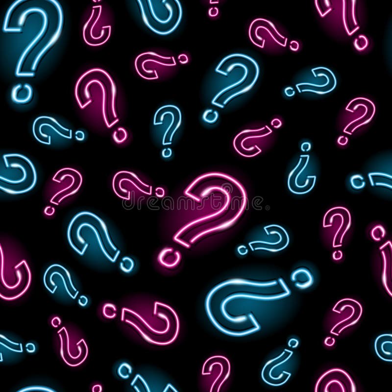 Neon Question Mark Seamless Pattern with Pink and Blue Icons on Black ...