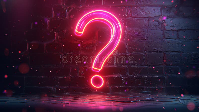 A Neon Question Mark Sign on a Brick Wall, AI Stock Illustration ...