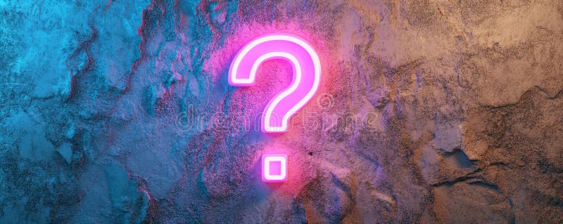 Neon Question Mark Sign on Textured Wall Background at Dusk, Modern Art ...