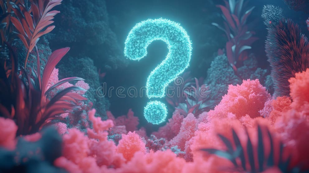 Neon Question Mark in a Surreal Illuminated Forest Setting Stock Photo ...