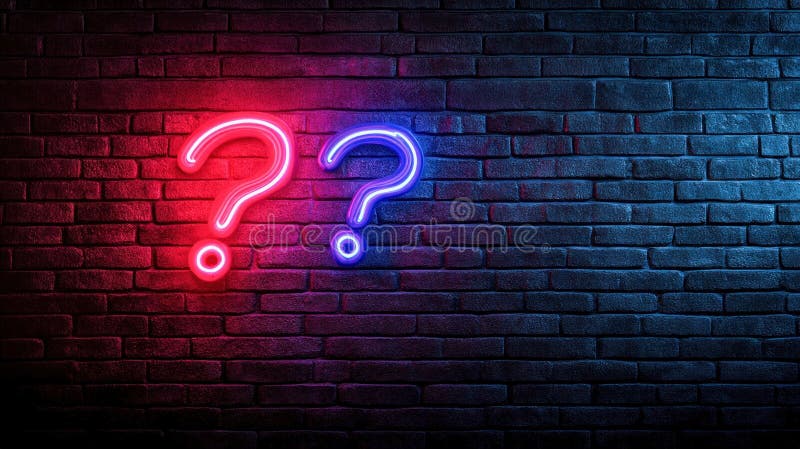 Neon Question Marks on Brick Wall Stock Image - Image of bright, mark ...