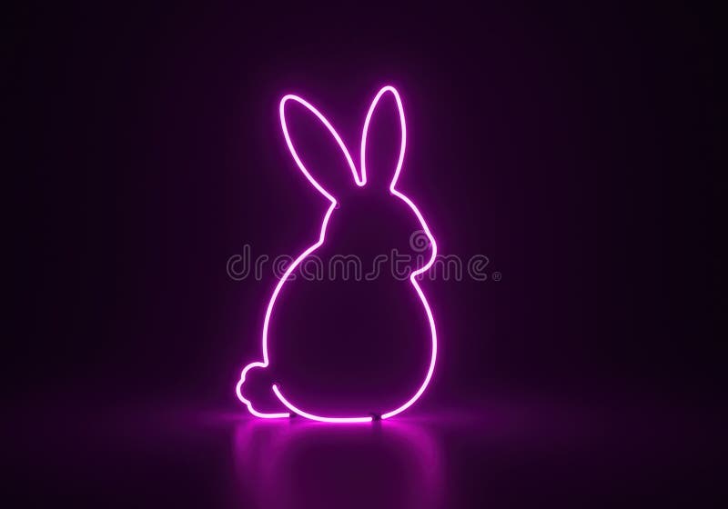 Neon Rabbit Silhouette Glowing in Dark, Vibrant Pink Light in ...