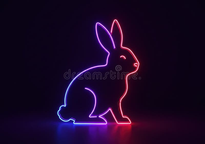 Neon Rabbit Silhouette in Vibrant Colors on Dark Background Stock Image ...
