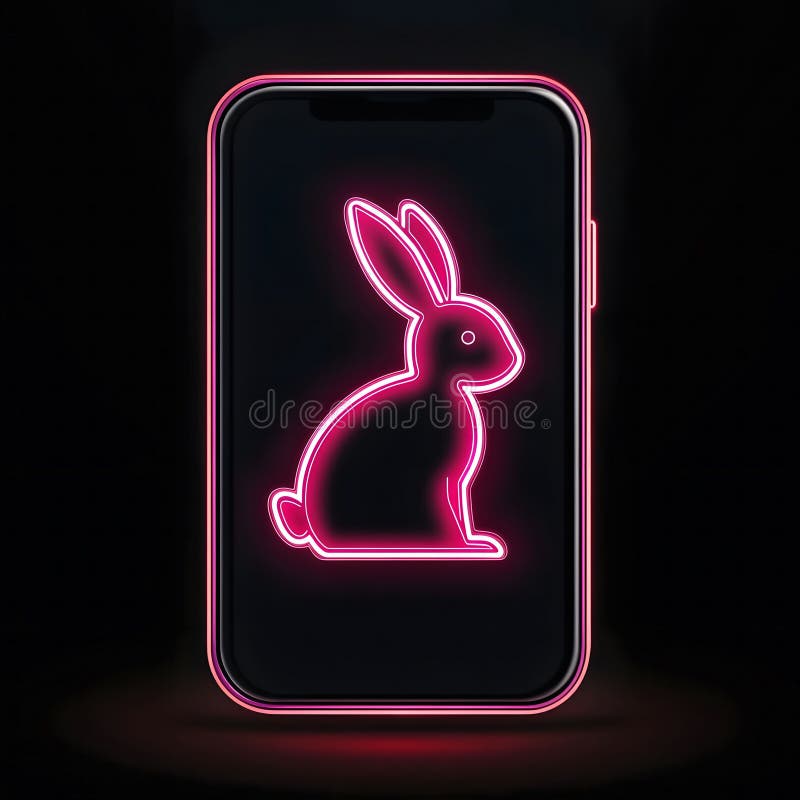 Neon Rabbit on Smartphone Screen: a Digital Easter Symbol Stock ...