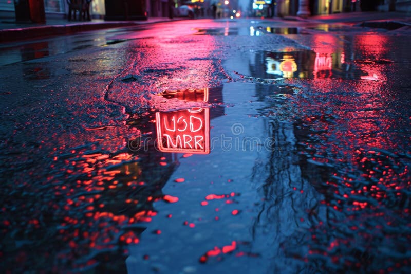 Neon Rain Reflections stock illustration. Illustration of atmosphere ...
