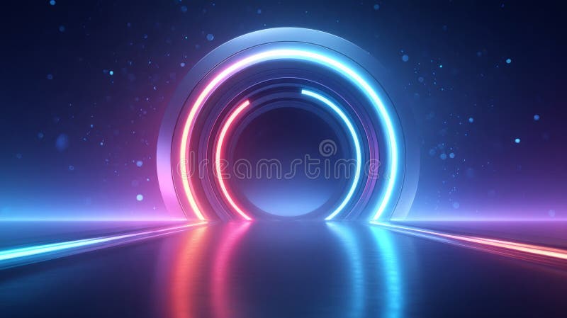 Neon Rainbow Data Tunnel with Concentric Glowing Rings and Scrolling ...