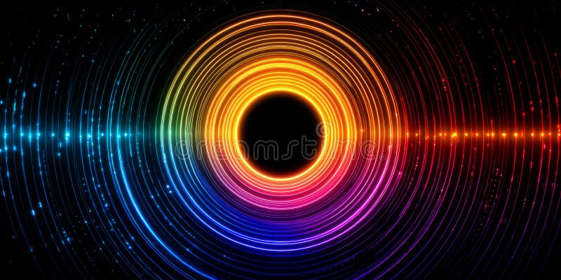 Neon Rainbow Data Tunnel with Concentric Glowing Rings and Scrolling ...