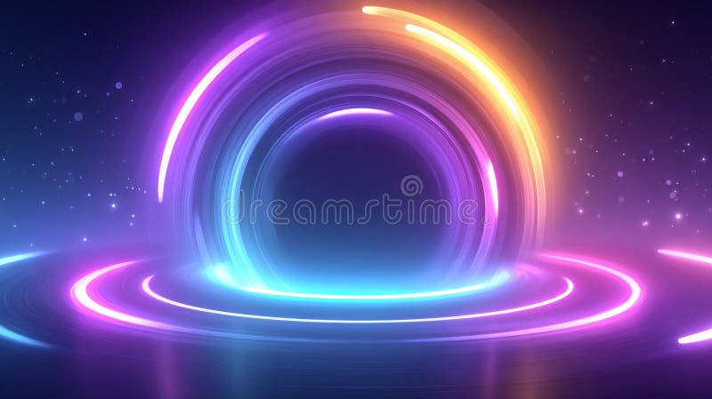 Neon Rainbow Data Tunnel with Concentric Glowing Rings and Scrolling ...