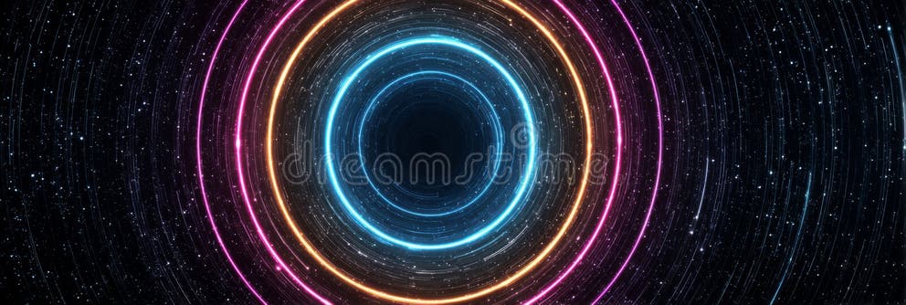 Neon Rainbow Data Tunnel with Concentric Glowing Rings and Scrolling ...