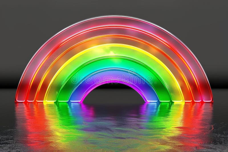 Neon Rainbow Light Sculpture on Water Surface, Creating a Vibrant and ...