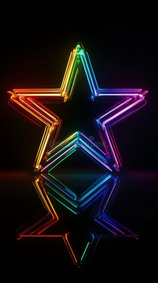 Neon Rainbow Star Shape Glowing Against a Black Background with ...