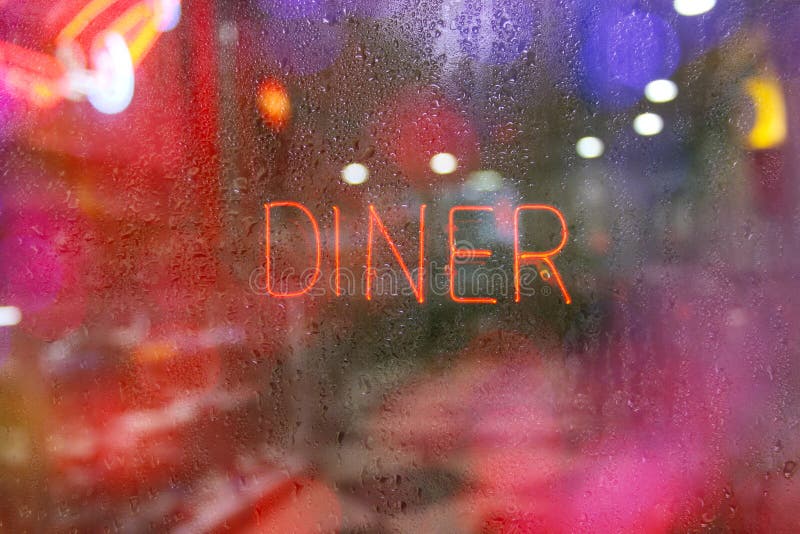 Neon Rainy Window Blur Image, Retro Diner Stock Photo - Image of food ...