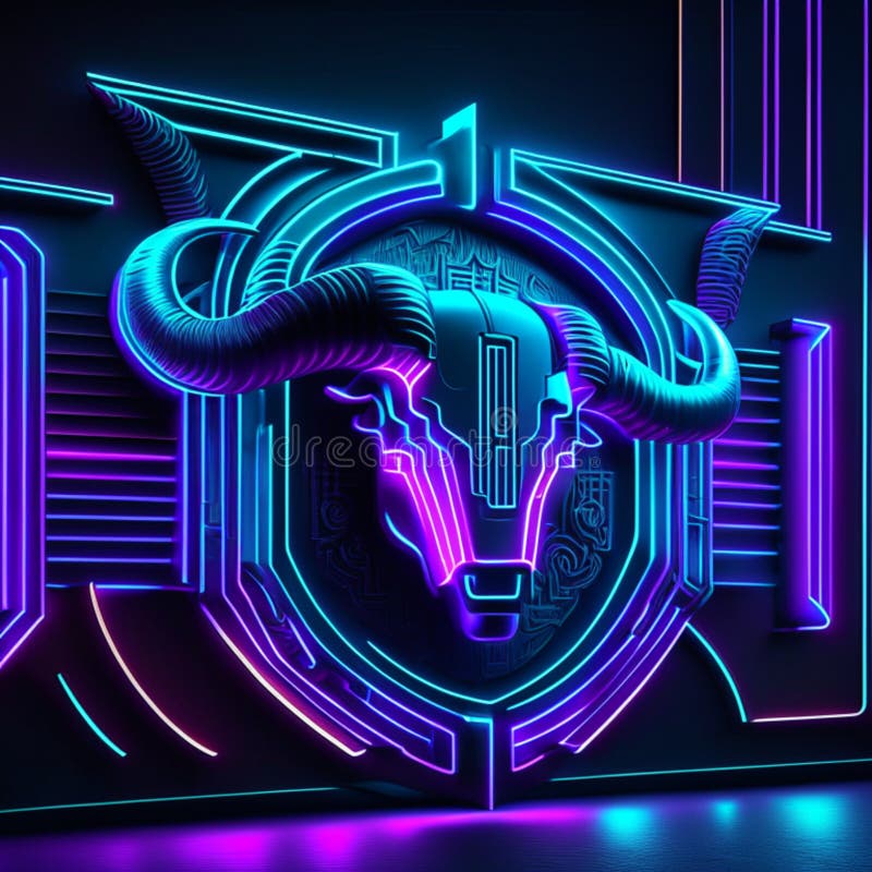 Neon Ram Head on Abstract Background. Vector Illustration in Neon Style ...