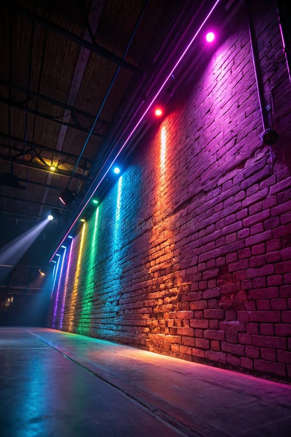 Neon Rays on Red Brick Wall Stock Illustration - Illustration of ...