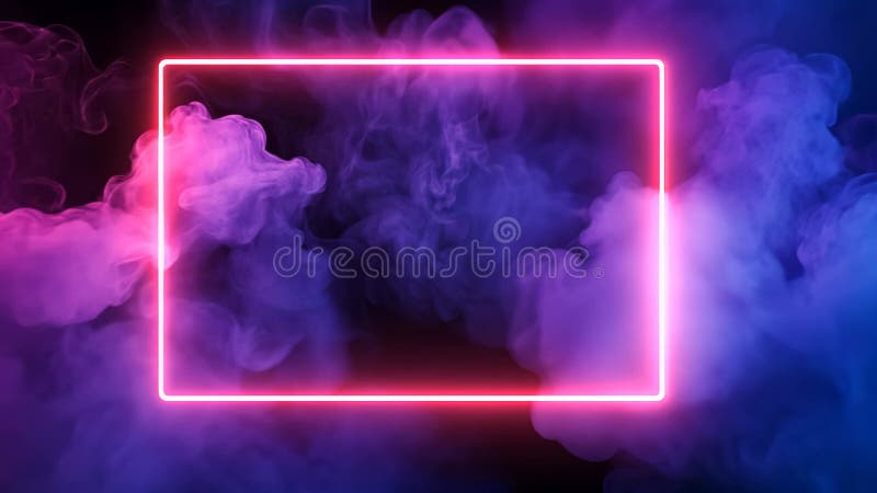 Neon Rectangle Frame with Colorful Smoke on Dark Background Stock ...