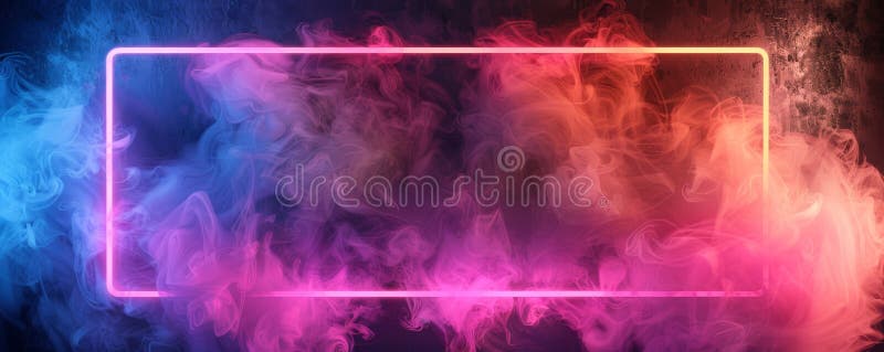 Neon Rectangle Frame with Colorful Smoke Effect on Dark Background ...