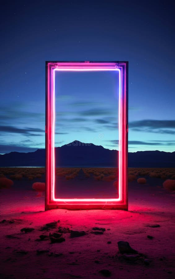 Rectangle Frame Floating Above Neon Water Surface. Stock Illustration ...