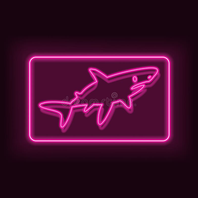 Neon Rectangle Frame with Fish Shark. Glowing Signboard Design Stock ...