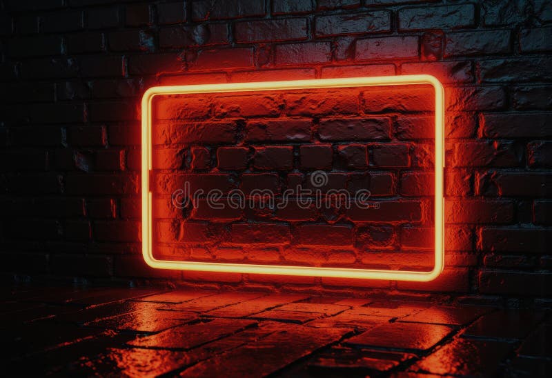 Neon Rectangle Frame Glowing Against a Dark Brick Wall Stock Photo ...