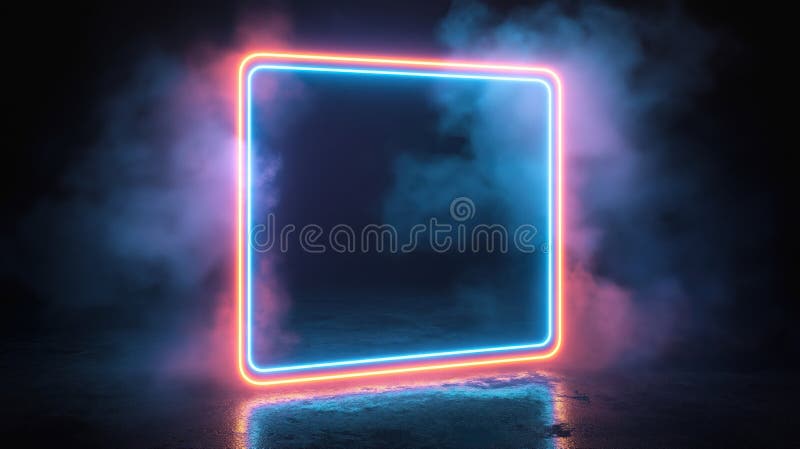 Neon Rectangle Frame Glows on Dark Background. Futuristic Retro Style ...
