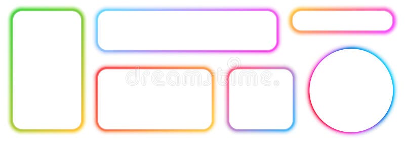 Neon Rectangle Frame with Rounded Edges, Set Gradient Glowing ...