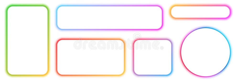 Neon Rectangle Frame with Rounded Edges, Set Gradient Glowing ...