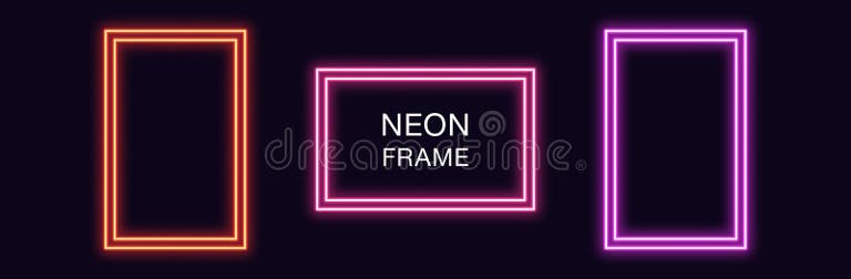 Neon Rectangle Frame. Set of Rectangular Neon Border with Double ...