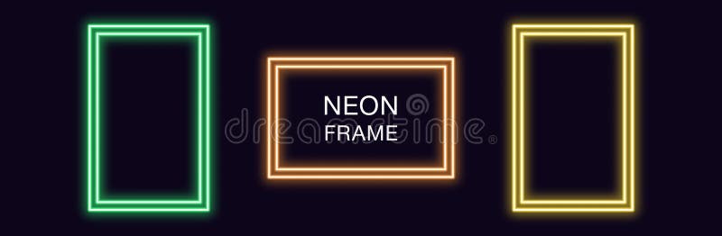 Neon Rectangle Frame. Set of Rectangular Neon Border with Double ...