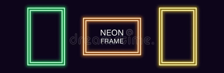 Neon Rectangle Frame. Set of Rectangular Neon Border with Double ...