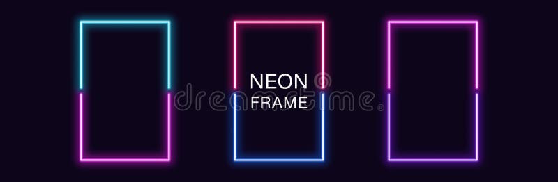 Neon Rectangle Frame. Set of Rectangular Neon Border in 2 Outline Parts ...