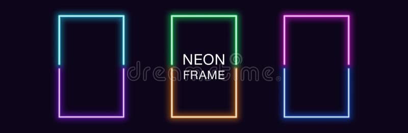 Neon Rectangle Frame. Set of Rectangular Neon Border in 2 Outline Parts ...