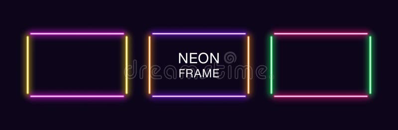 Neon Rectangle Frame. Set of Rectangular Neon Border in 4 Outline Parts ...