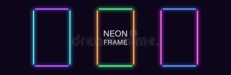 Neon Rectangle Frame. Set of Rectangular Neon Border in 4 Outline Parts ...