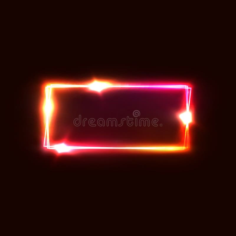 Neon Rectangle Frame. Set of Rectangular Neon Border in 2 Outline Parts ...