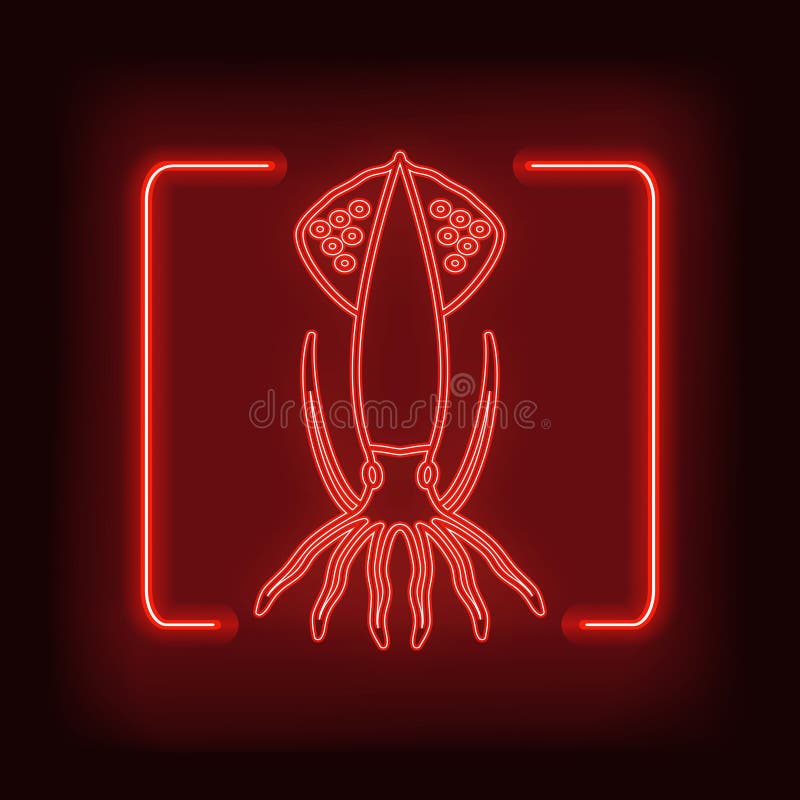 Neon Rectangle Frame with Squid. Glowing Signboard Design Stock Vector ...