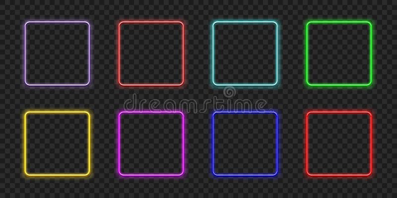 Neon Rectangle. Glow Frame Border. Glossy Rectangle on Wall. Vector ...
