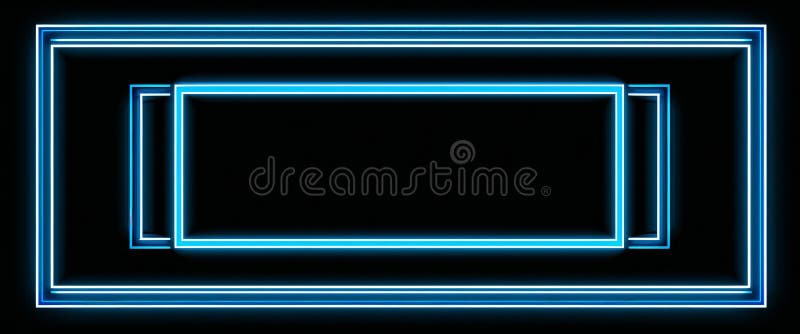 Neon Rectangular Blue Light Frame on Black Background Stock Image ...