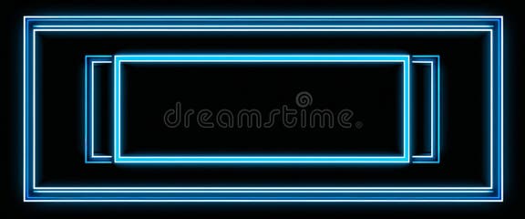 Neon Rectangular Blue Light Frame on Black Background Stock Image ...