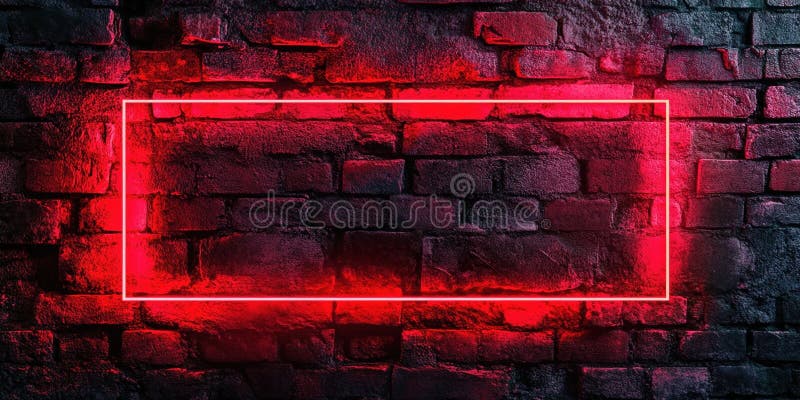 Neon Rectangular Frame Glowing on Dark Brick Wall Stock Image - Image ...