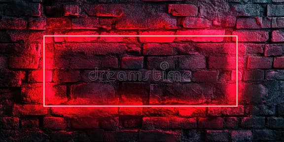 Neon Rectangular Frame Glowing on Dark Brick Wall Stock Image - Image ...
