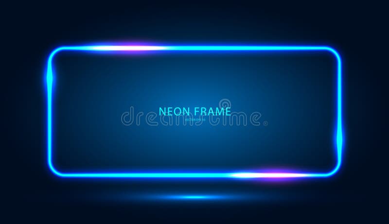 Neon Rectangular Frame with Shining Effects on a Dark Blue Background ...
