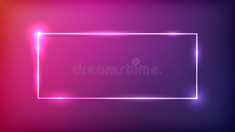 Neon Rectangular Frame with Shining Effects and Highlights on a Dark ...