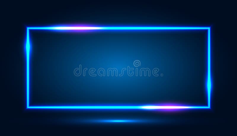 Neon Rectangular Frame with Shining Effects and Highlights on a Dark ...