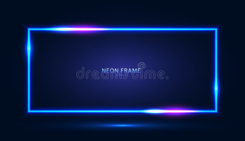 Neon Rectangular Frame with Shining Effects and Highlights on a Dark ...