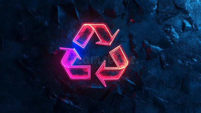 Neon Recycling Symbol Glows Brightly Against a Textured Dark Backdrop ...