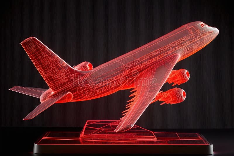 Neon Red Airplane Model Hologram Blueprint Stock Illustration ...